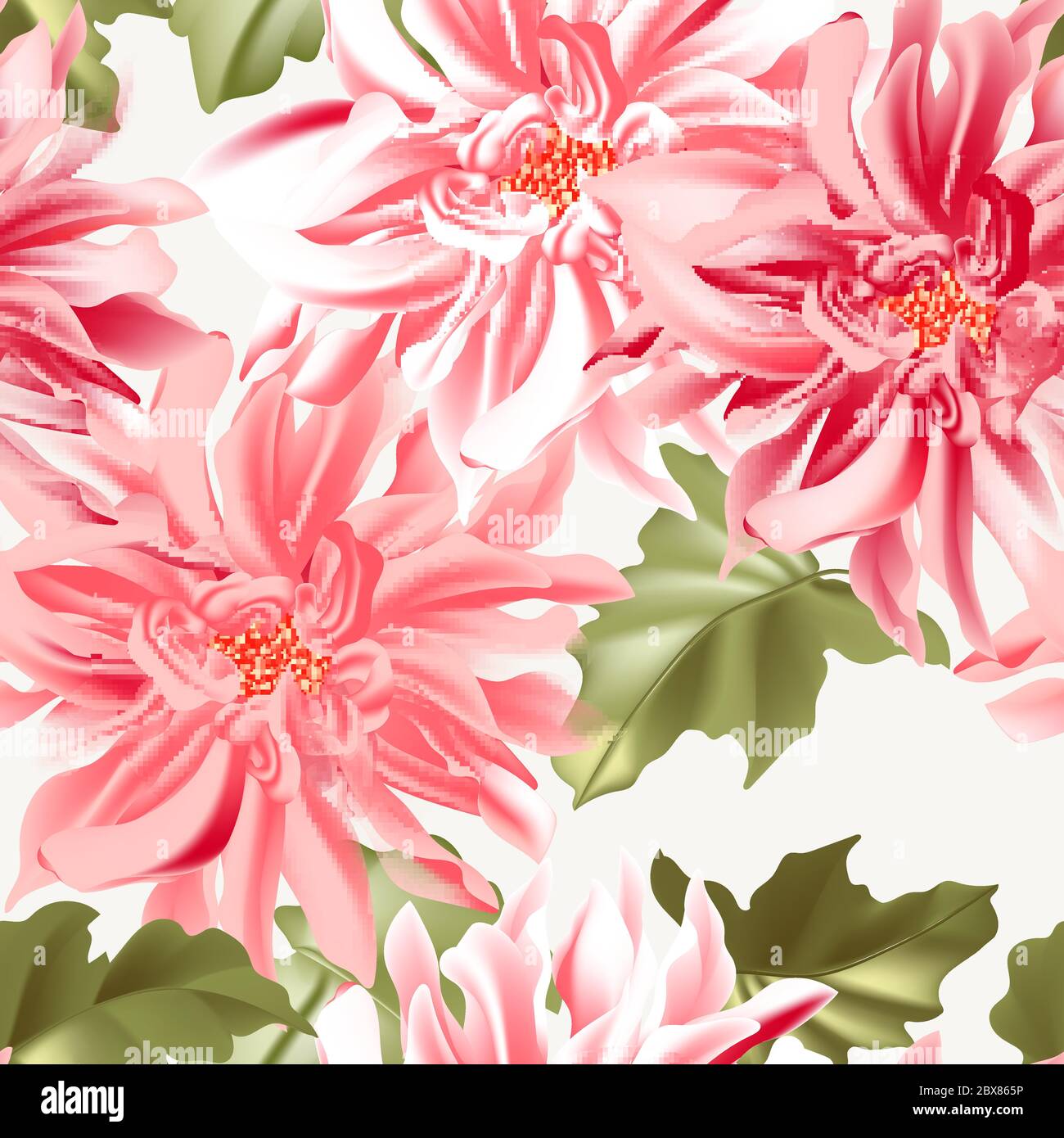 Dahlia sunflower seamless realistic pattern. Modern daisy floral ...