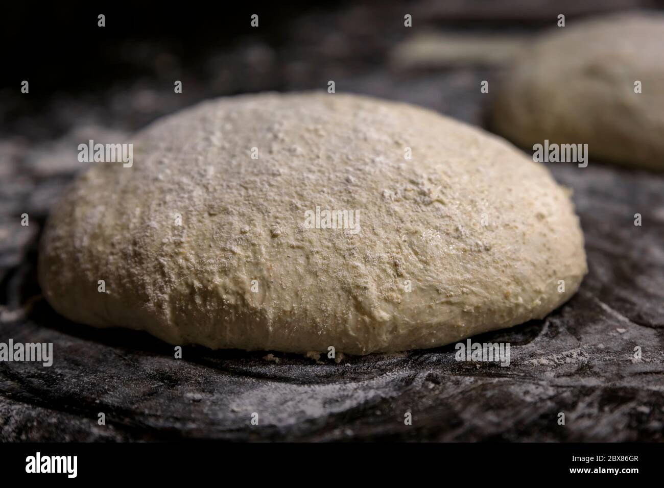 High hydration rye and wheat sourdough ready for shaping a loaf of ...
