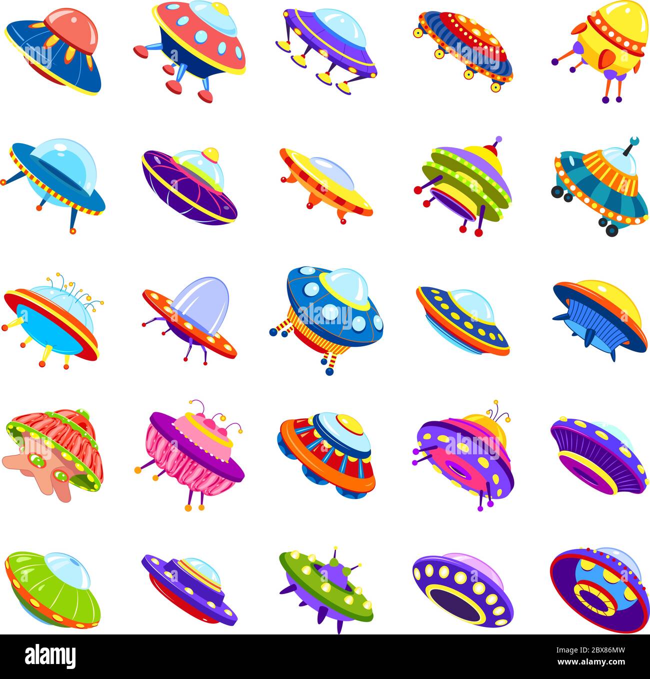 UFO icons set. Cartoon set of UFO vector icons for web design Stock ...