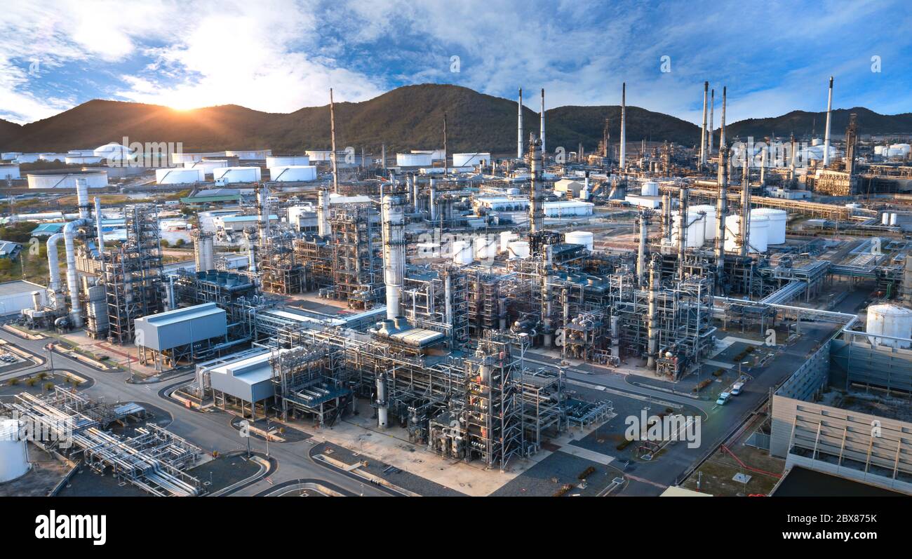 Close up Industrial view at oil refinery plant form industry zone with ...