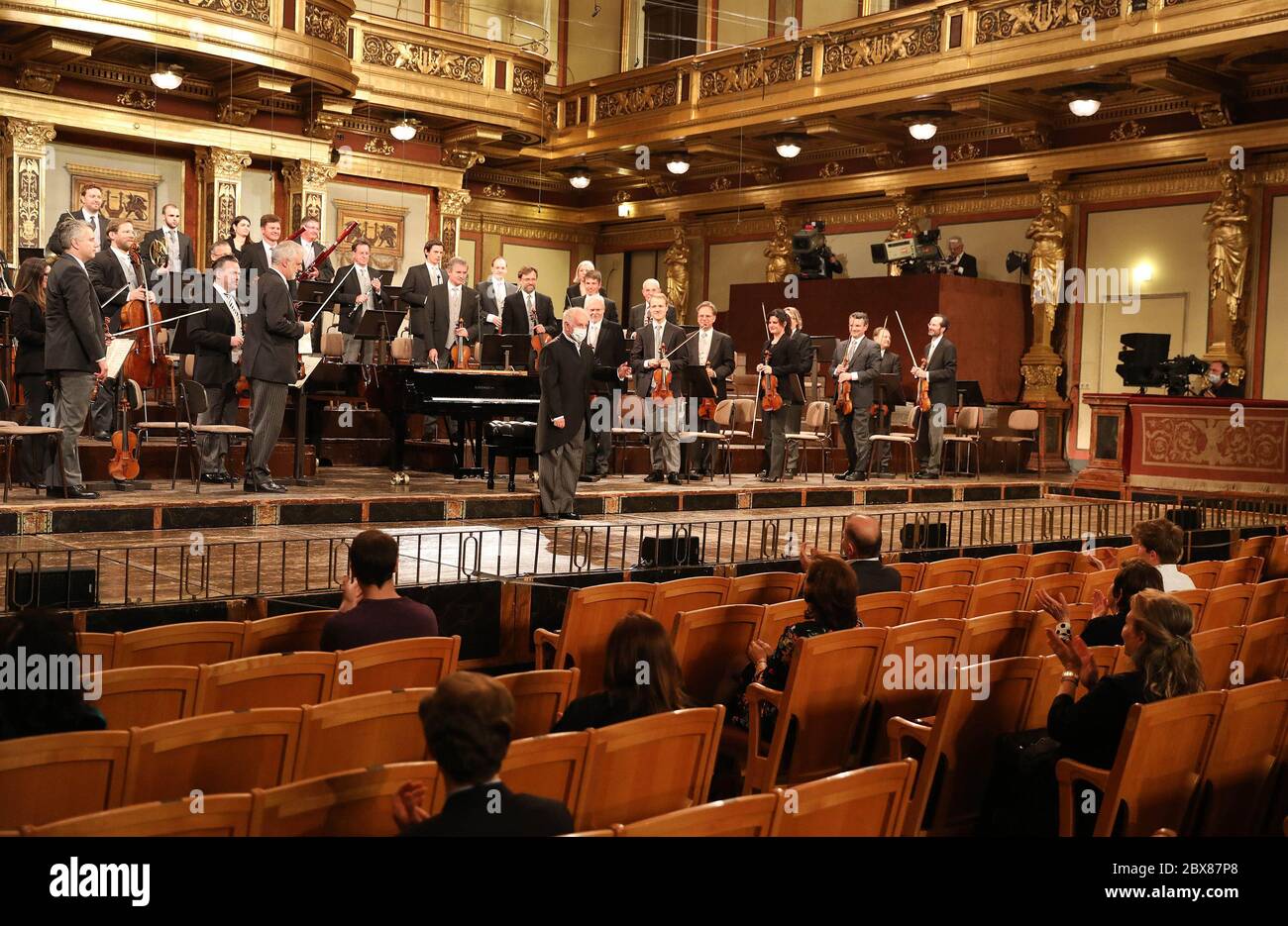 Vienna, Austria. 5th June, 2020. Conductor Daniel Barenboim (C) and the ...