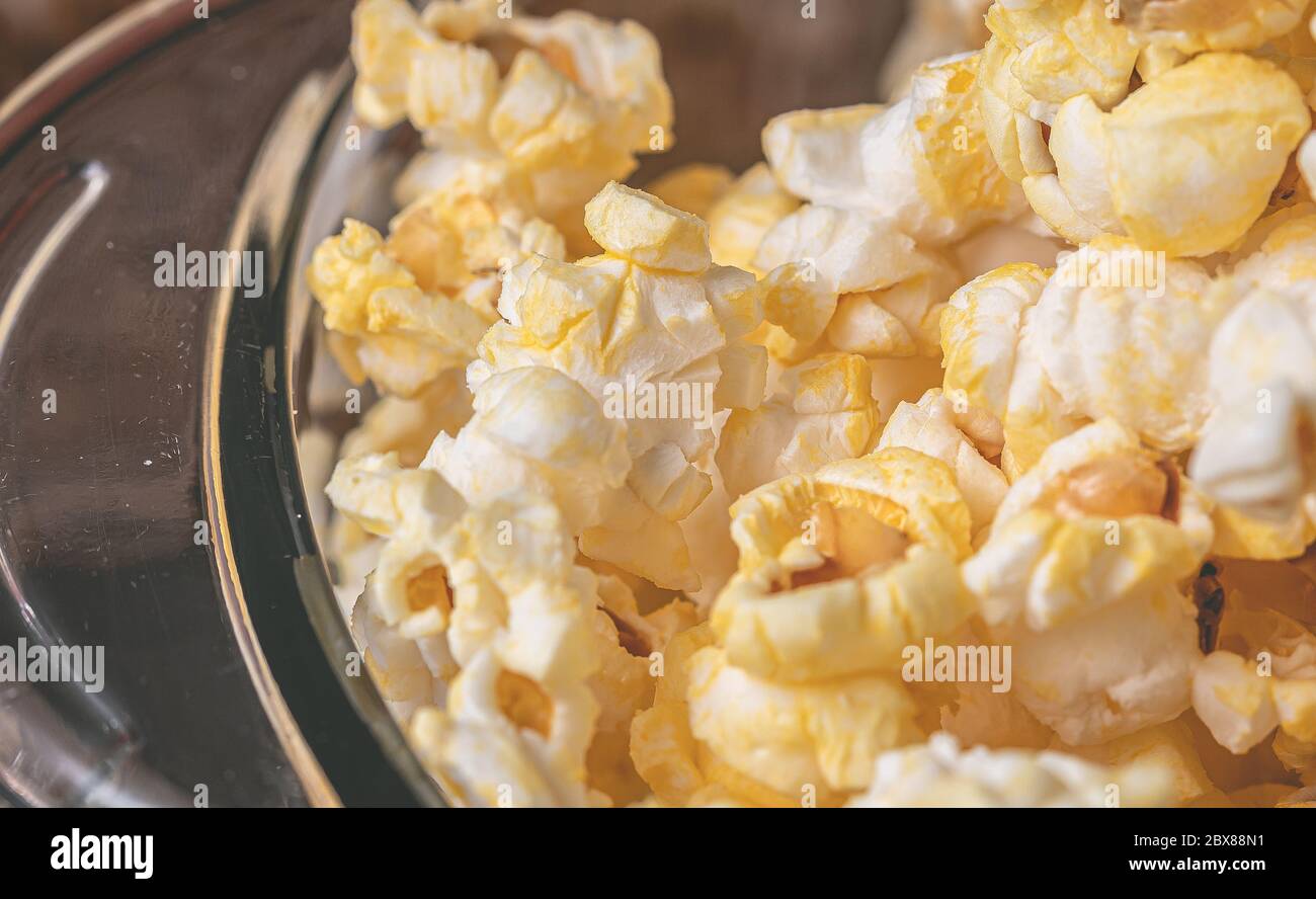 Buttered popcorn in macro photography Stock Photo - Alamy