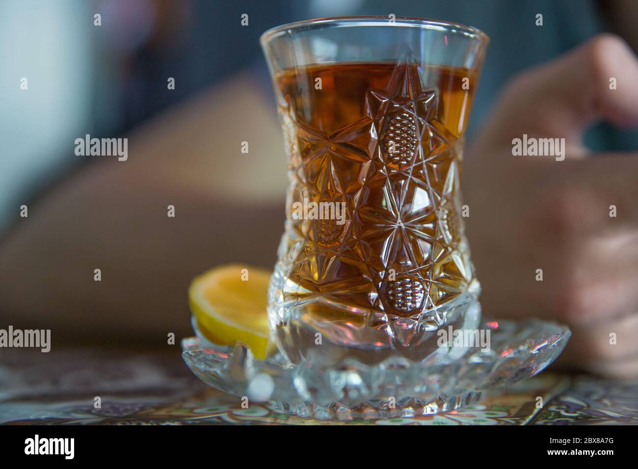 Tea in Azerbaijani traditional armudu pear-shaped glass . Azerbaijan ...