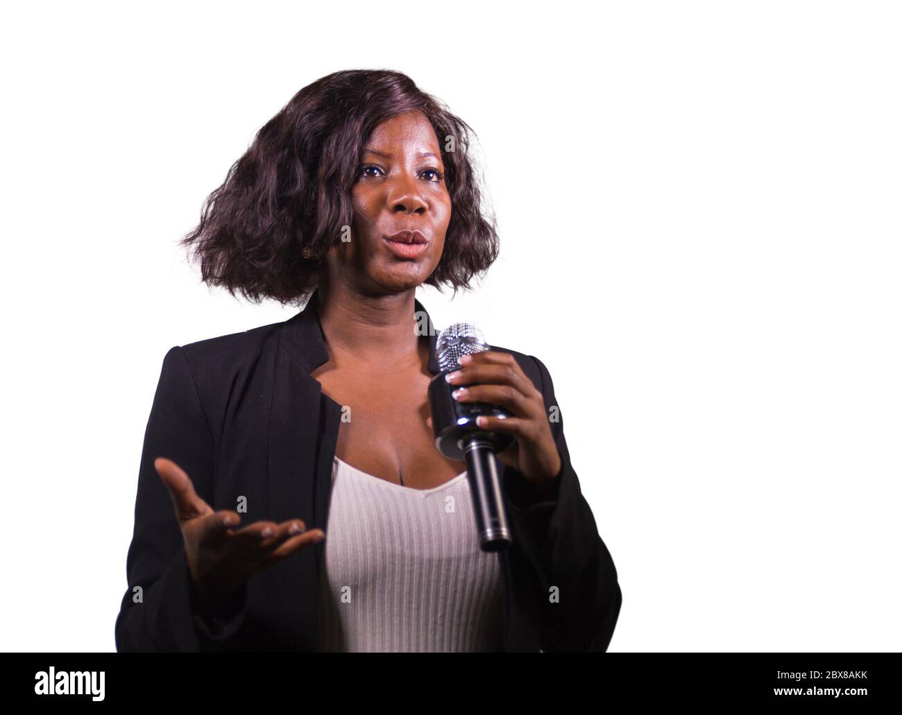 young attractive and beautiful black afro American business woman with ...