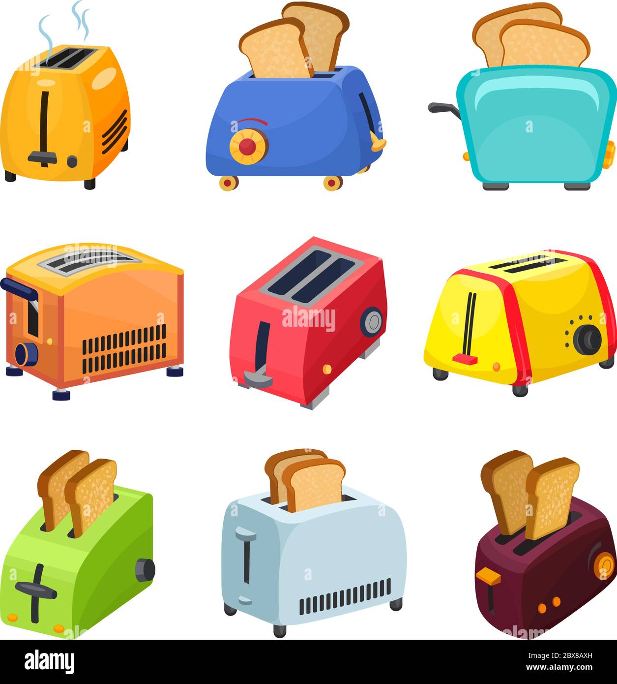 Toaster icons set. Cartoon set of toaster vector icons for web design ...