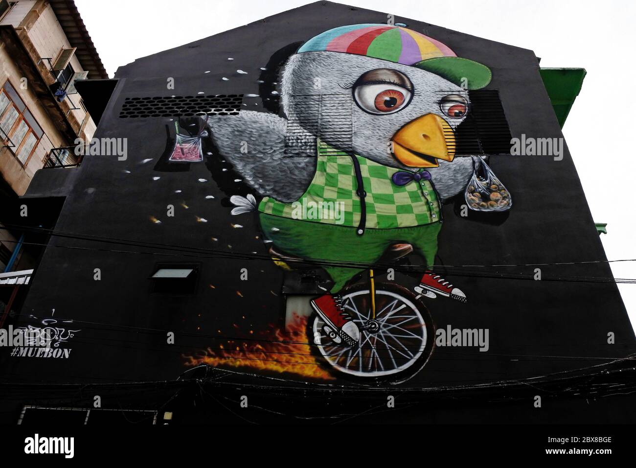 General view of a wall around Chinatown painted with creative street ...