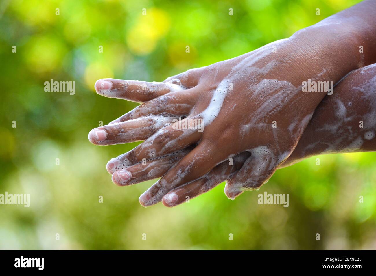 Washing hands with soap. Cleanliness and body care concept Stock Photo ...