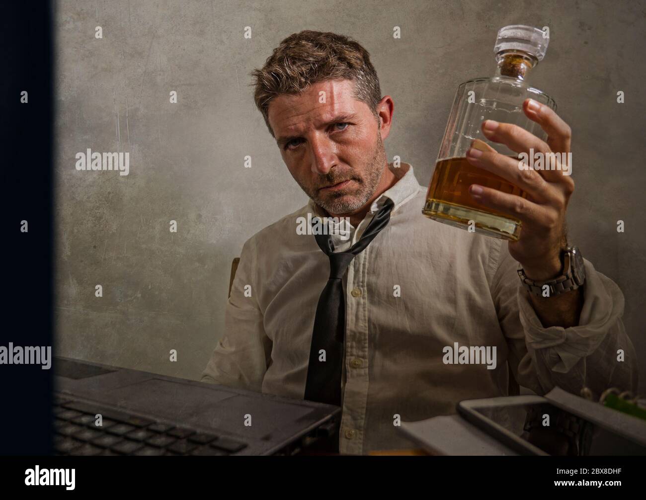 alcohol addict businessman - dramatic portrait of alcoholic man in lose ...
