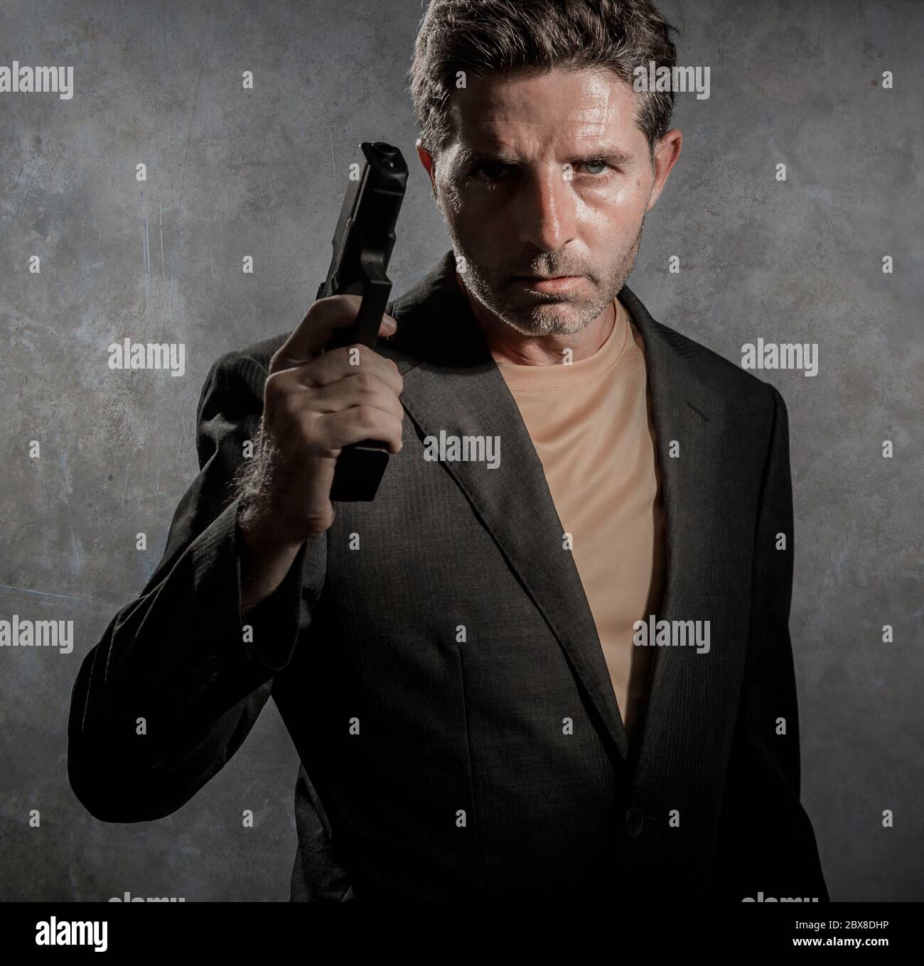 grunge cinematic portrait of attractive and dangerous looking mafia ...