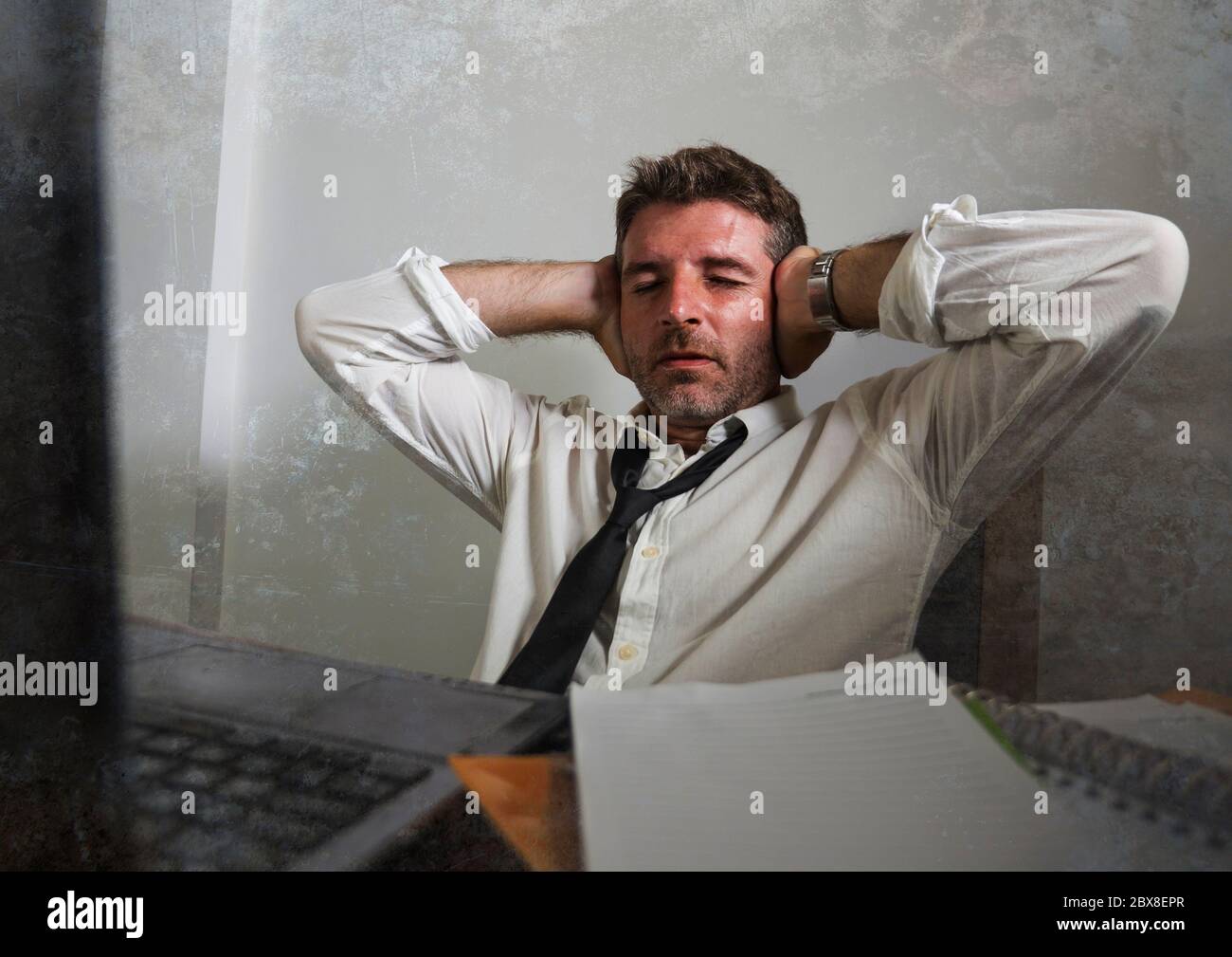 corporate business lifestyle portrait of stressed and exhausted ...