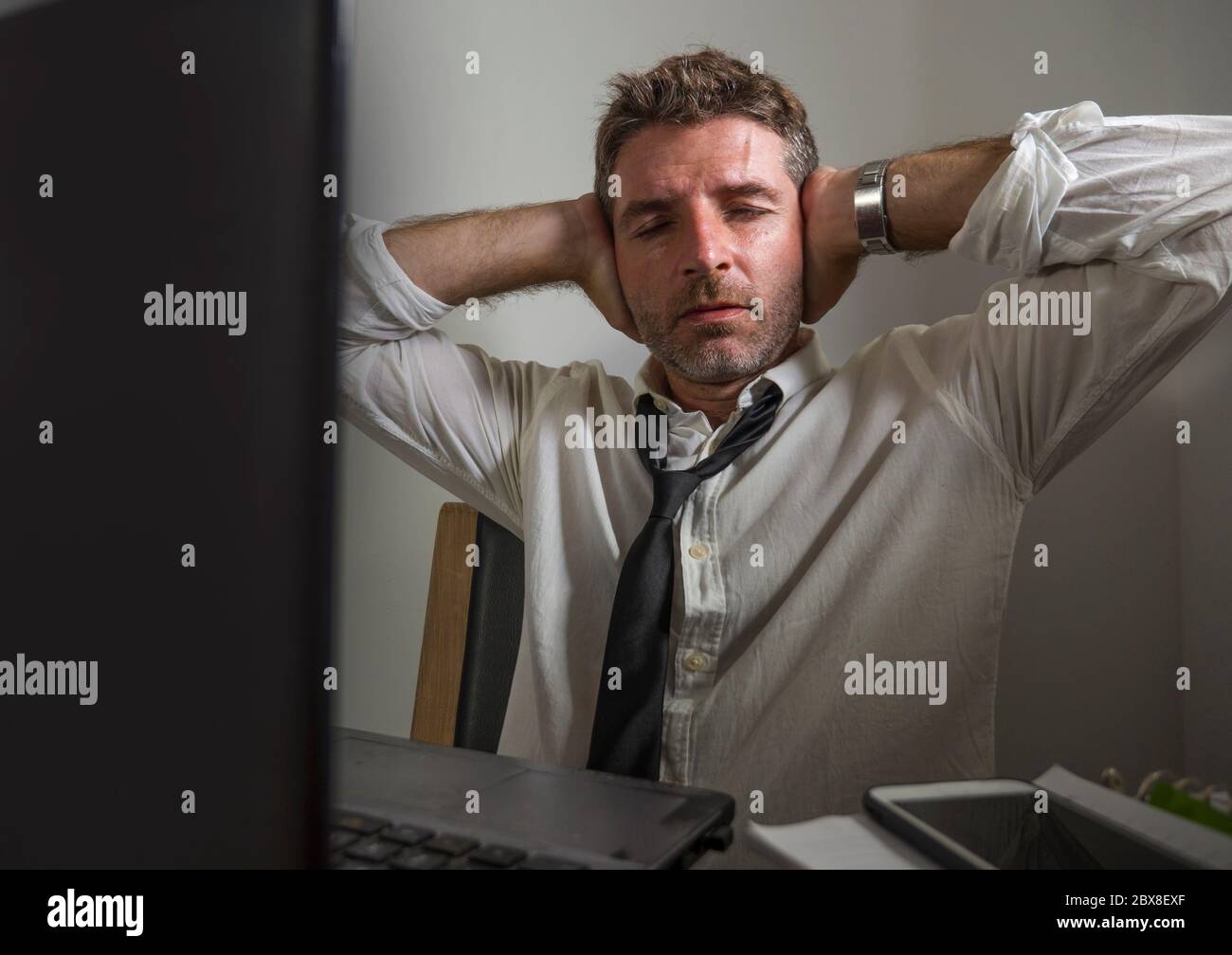 corporate business lifestyle portrait of stressed and exhausted ...