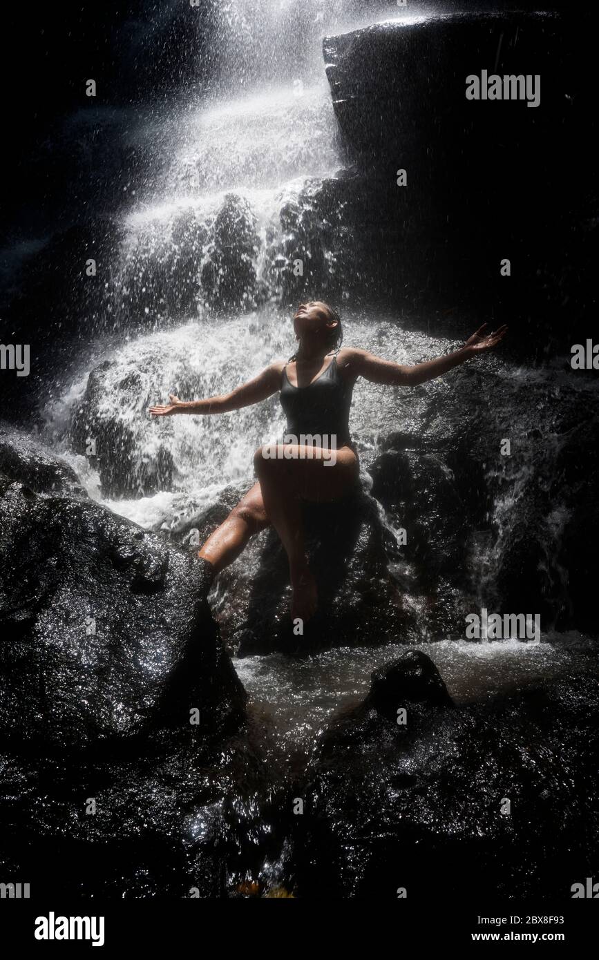 young attractive and blissful Asian Indonesian woman overwhelmed by the ...