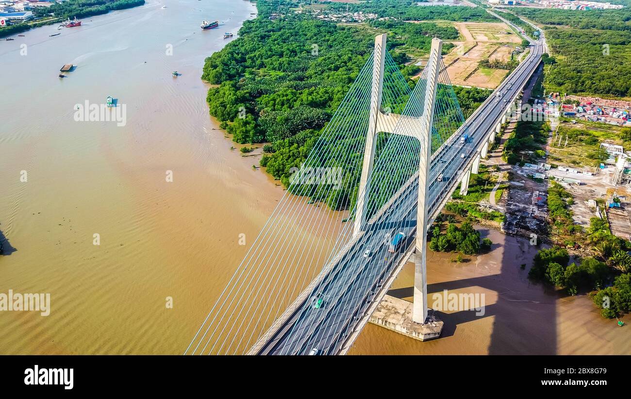 Drone view of Phu My bridge in Ho Chi Minh city. Vietnam Stock Photo ...