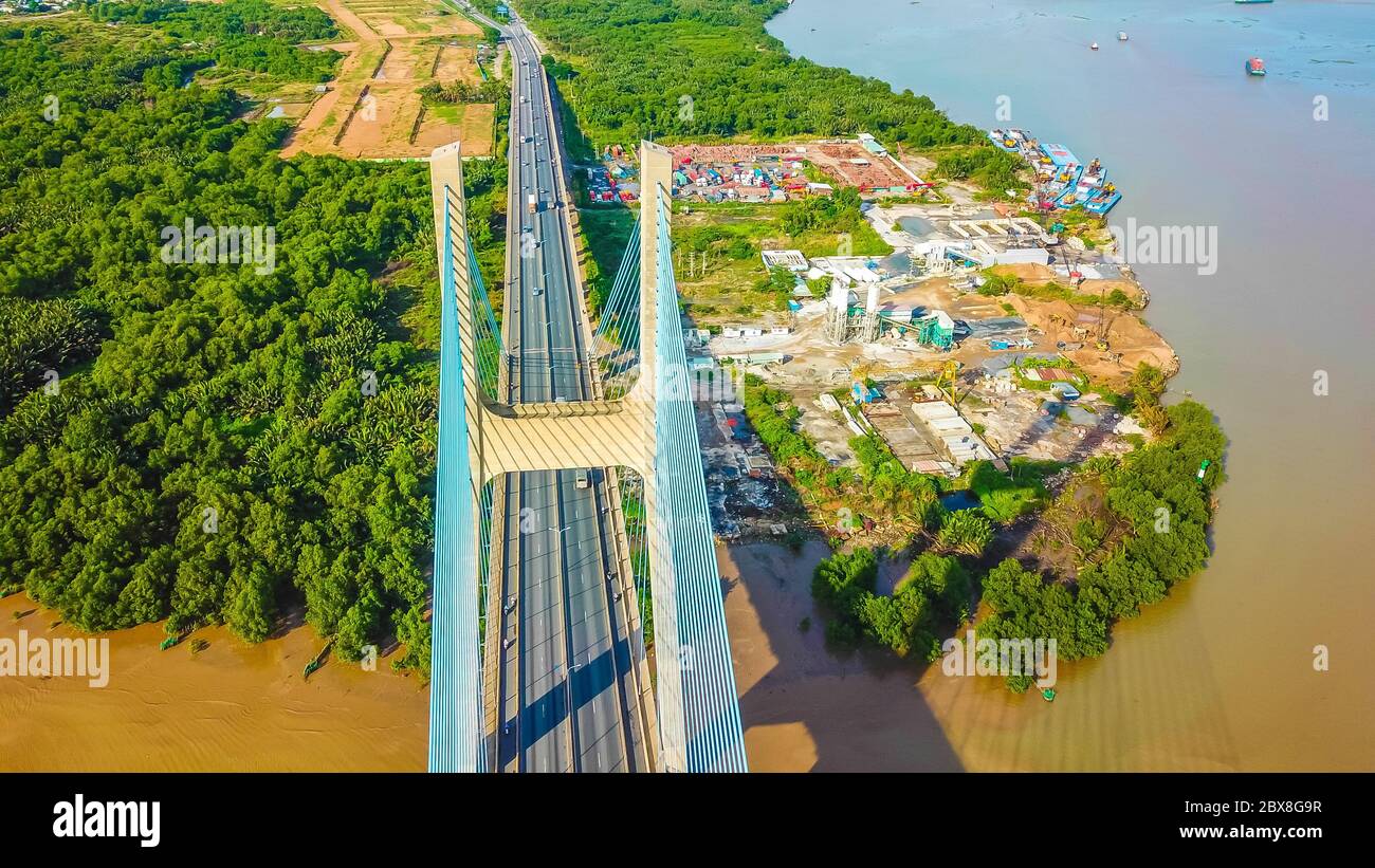 Drone view of Phu My bridge in Ho Chi Minh city. Vietnam Stock Photo ...
