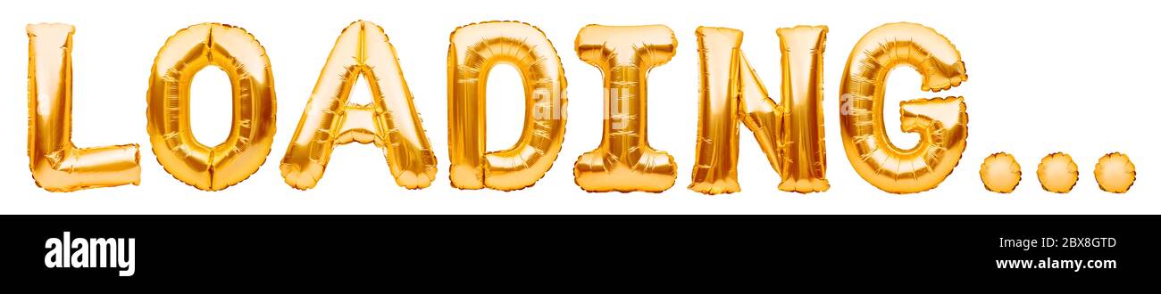 Word LOADING made of golden inflatable balloons isolated on white ...