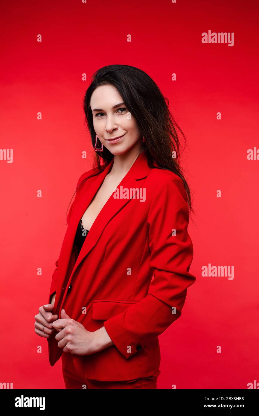 Attractive woman poses for the office magazine and smiles, picture ...