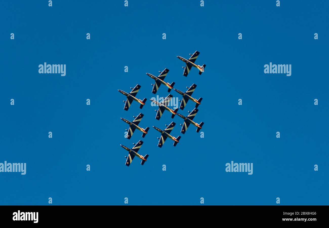 Italian aerobatic team Frecce Tricolori (Tricolor arrows) performs the ...