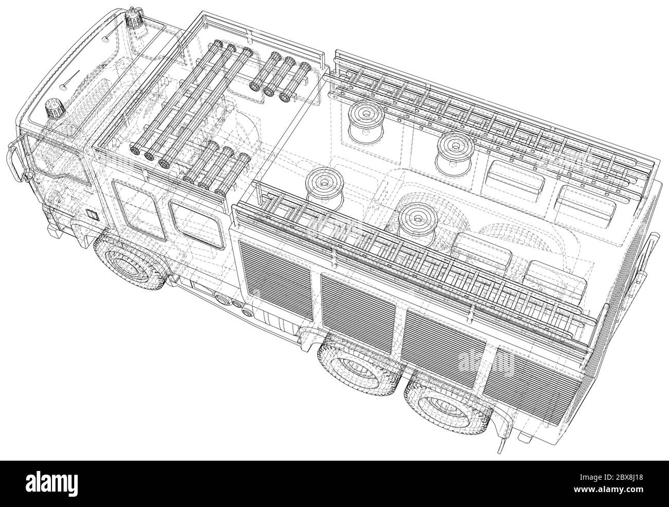 Fire truck. Fire Engine Vector illustration. Wire-frame line isolated ...