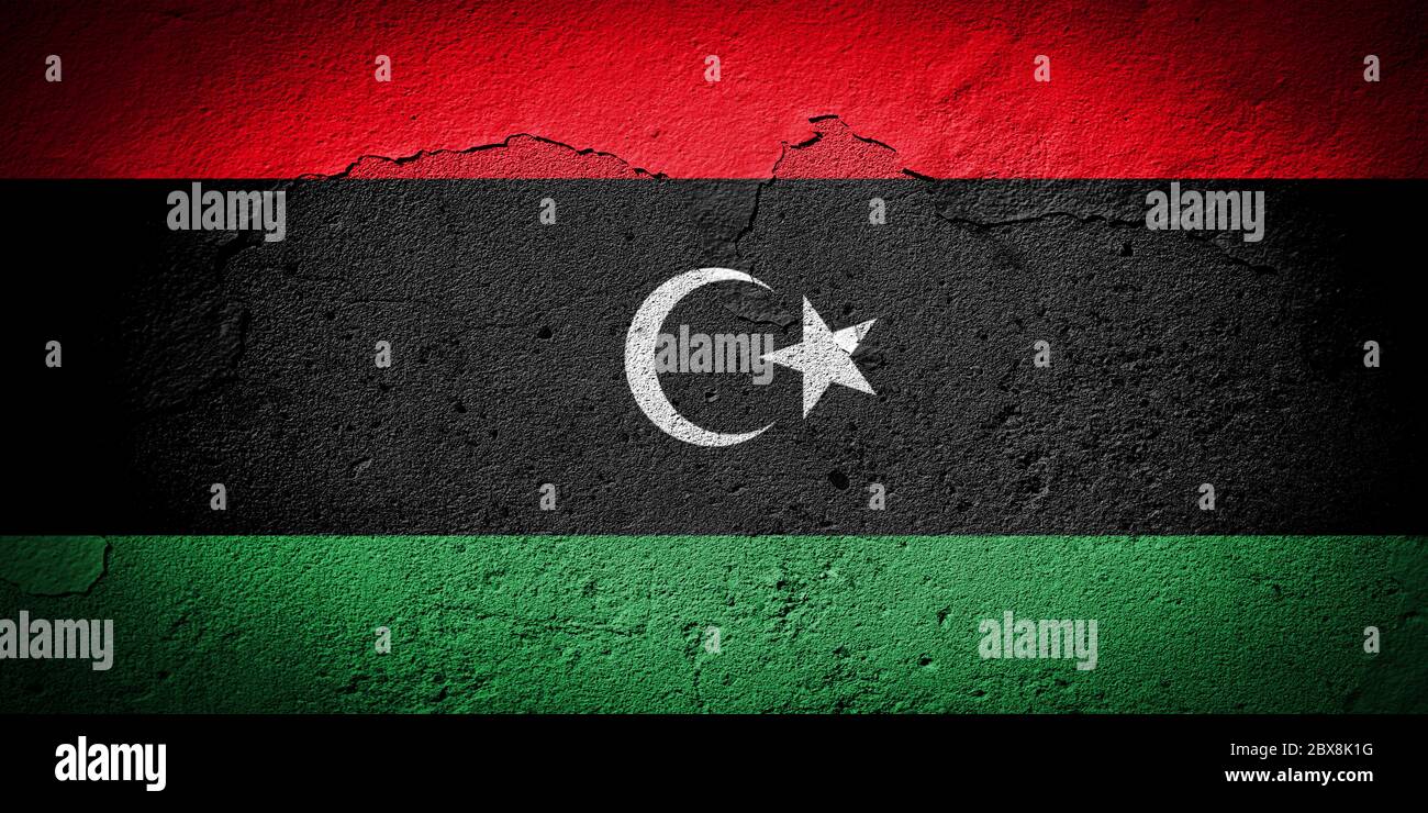 Libya flag painted on grungy cracked wall Stock Photo - Alamy