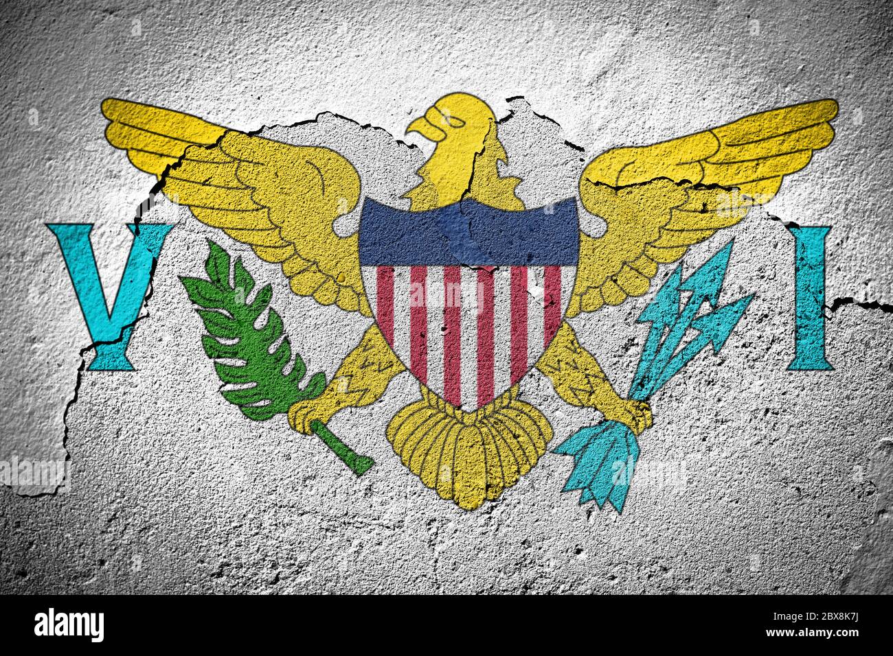 United States Virgin Islands flag painted on grungy cracked wall Stock ...