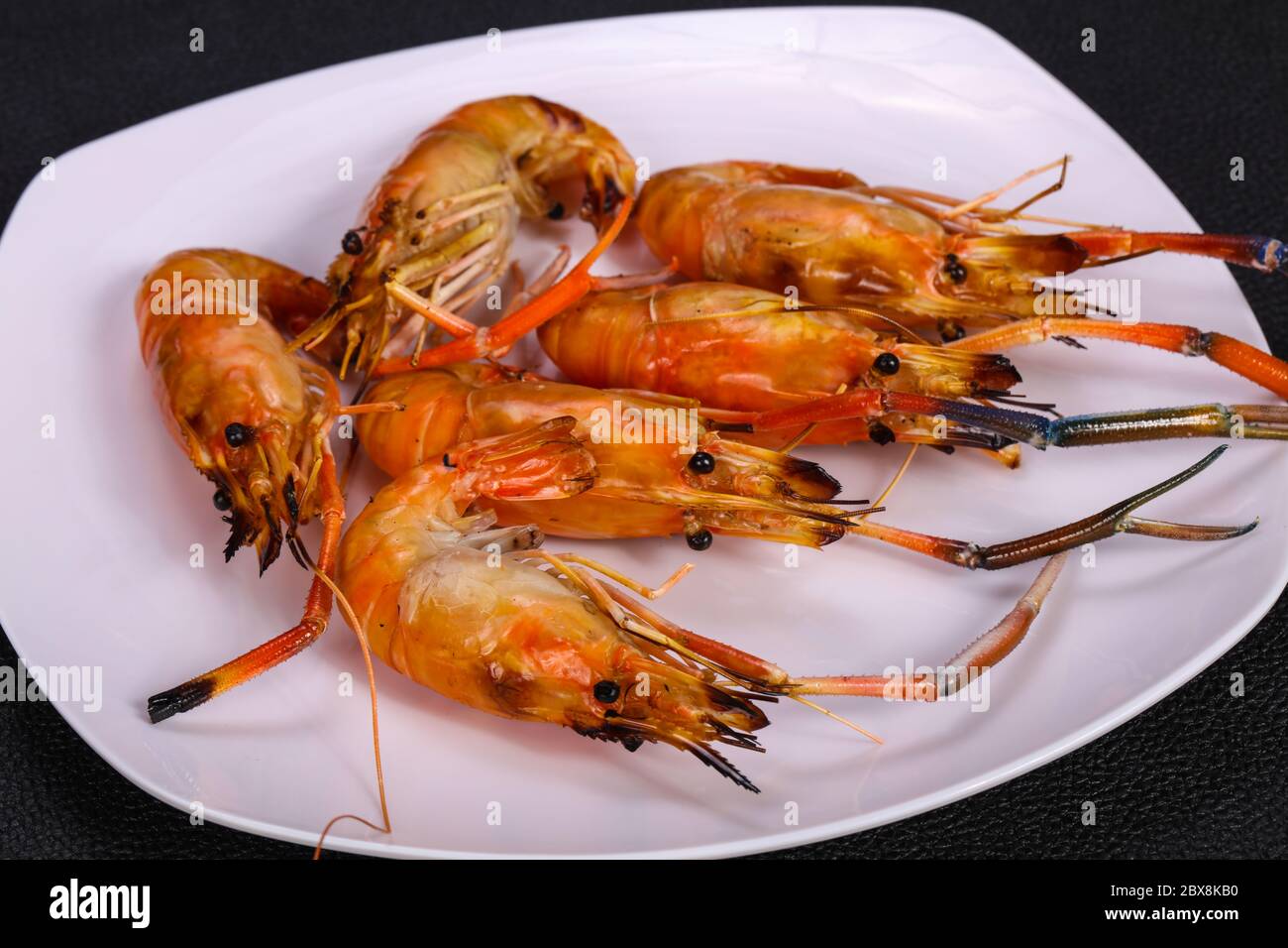 Grilled Asian water prawn in the plate Stock Photo - Alamy
