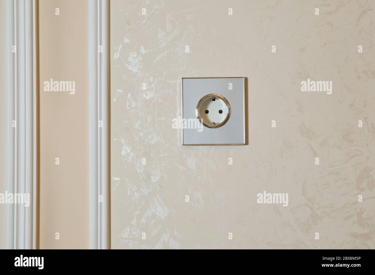 Realistic white socket. illustration. plug white shadow rectangle wall ...