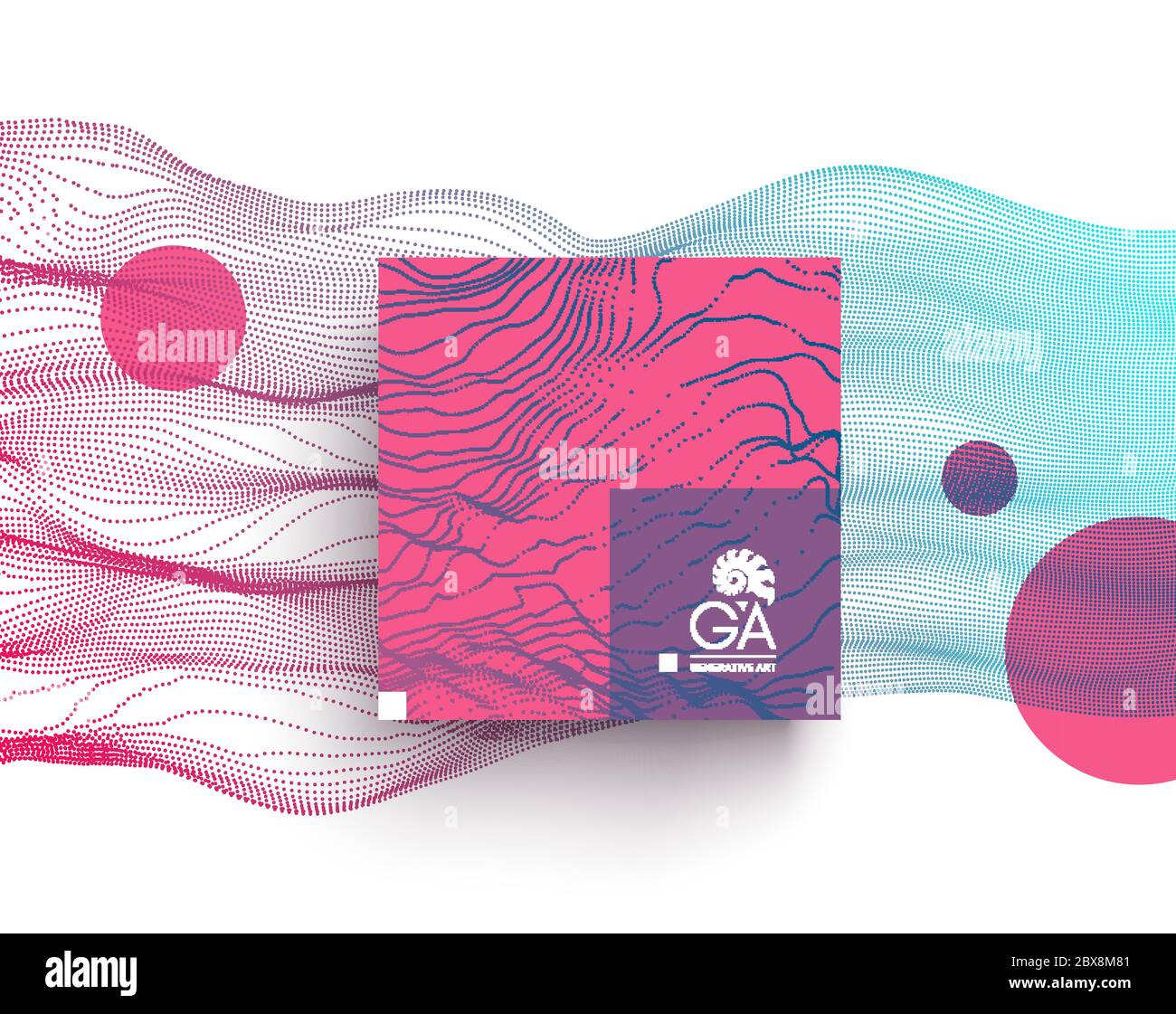 Abstract art. Array with dynamic emitted particles. Science or technology background. Network ...