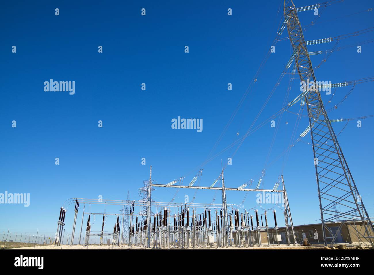 Electrical substation and power line in Zaragoza province, Aragon in ...