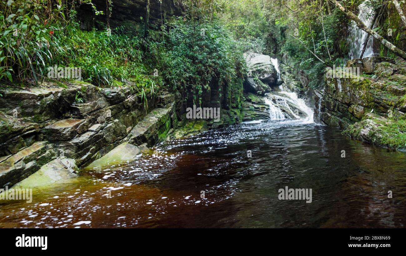 South America, Brazil, Minas Gerais, Serra da Ibitipoca, waterfalls in ...