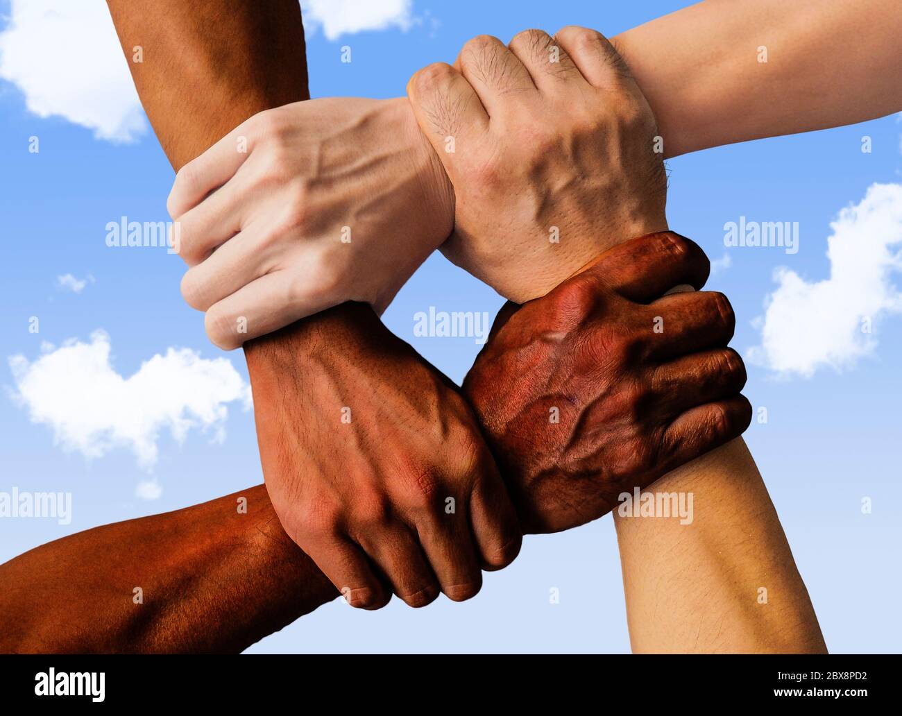 Multiracial Group With Black African American Caucasian And Asian Hands