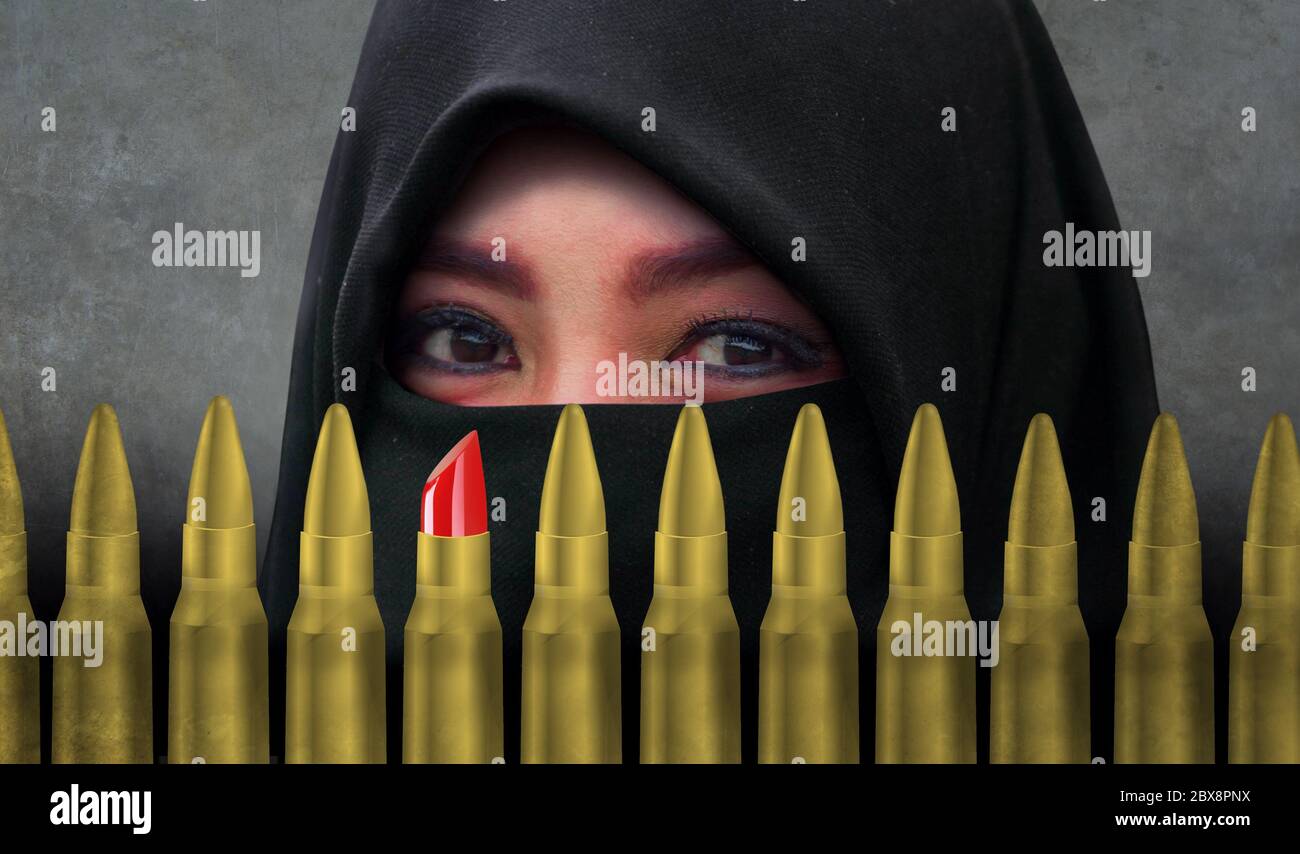 Beautiful Muslim Woman In Traditional Islam Burqa Black Scarf Covering