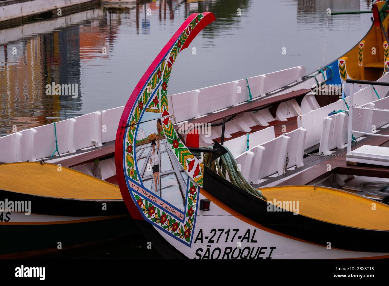 Traditional and Colorful "Moliceiro" Boats in "Ria de Aveiro Stock ...