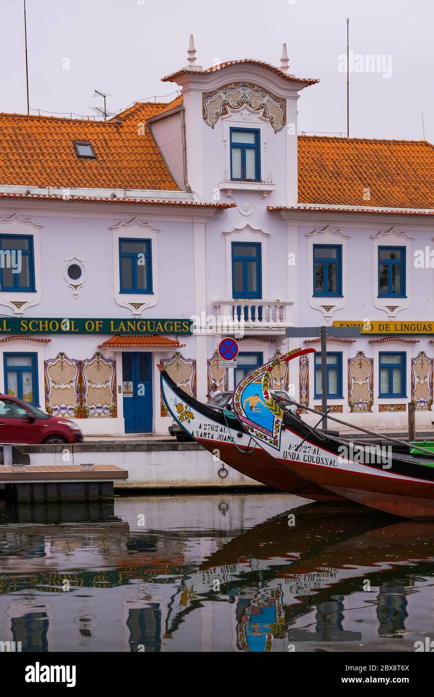 Traditional and Colorful "Moliceiro" Boats in "Ria de Aveiro Stock ...