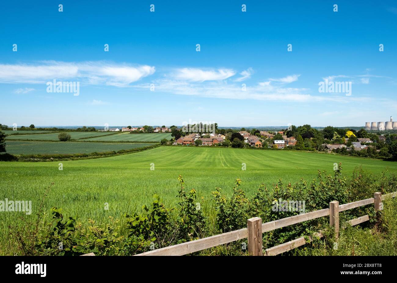 Distant view of the village of Kegworth, Leicestershire, East Midlands ...