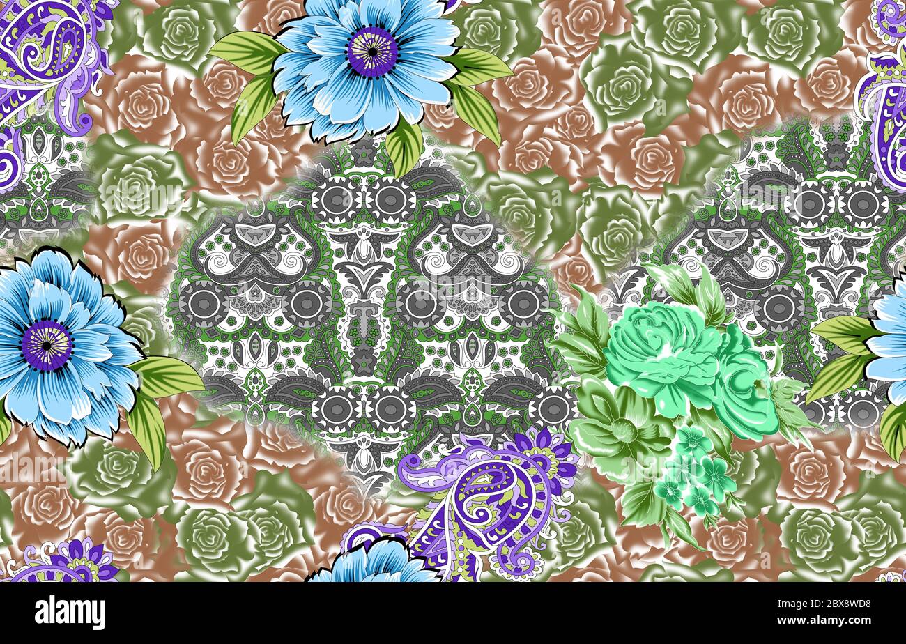 Seamless pattern with spring flowers and leaves. Hand drawn background ...