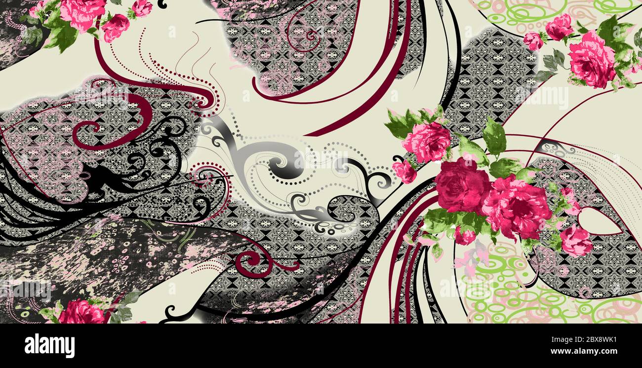 Seamless pattern with spring flowers and leaves. Hand drawn background ...