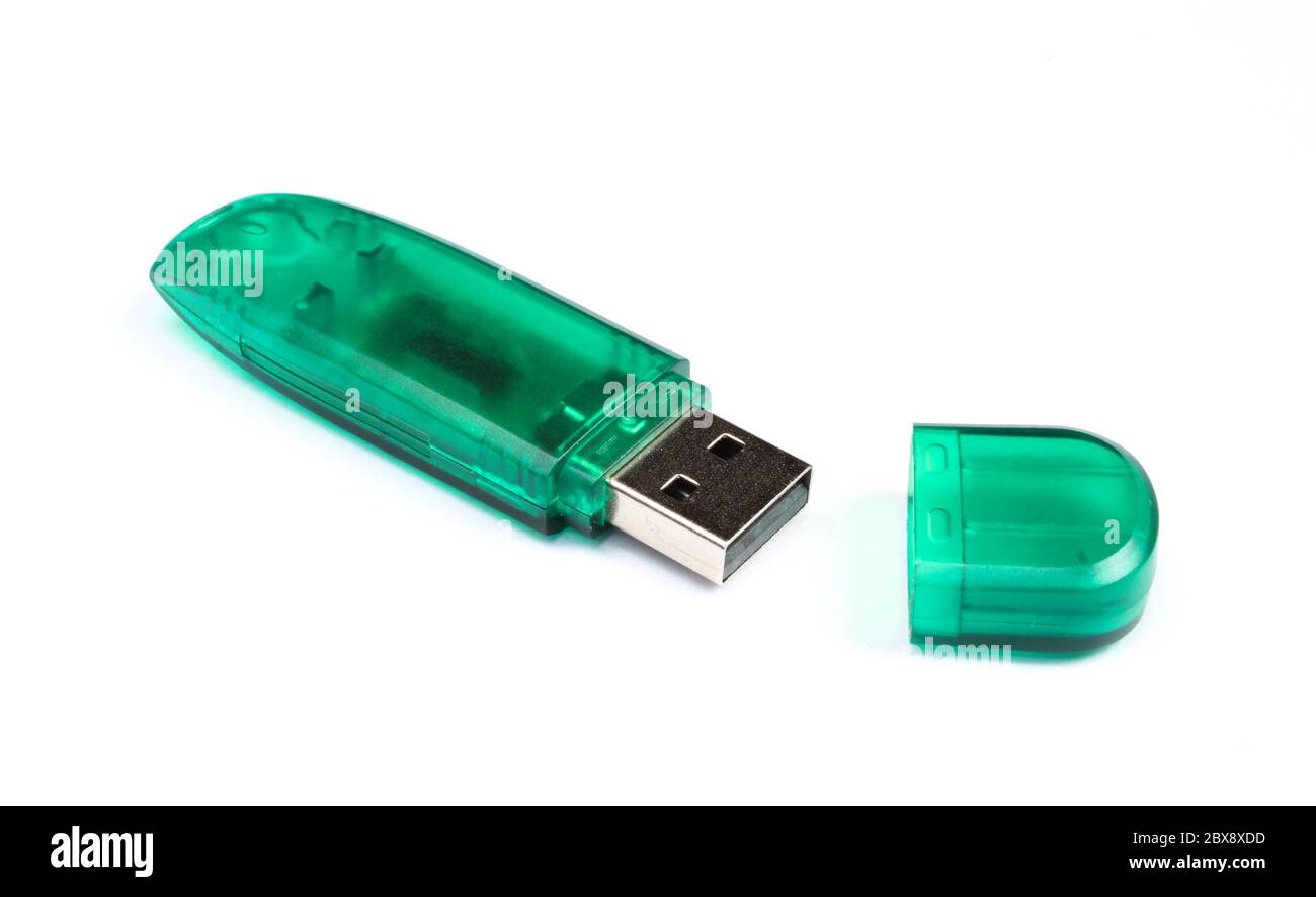 Green usb stick isolated on white background. Removable flash drive ...