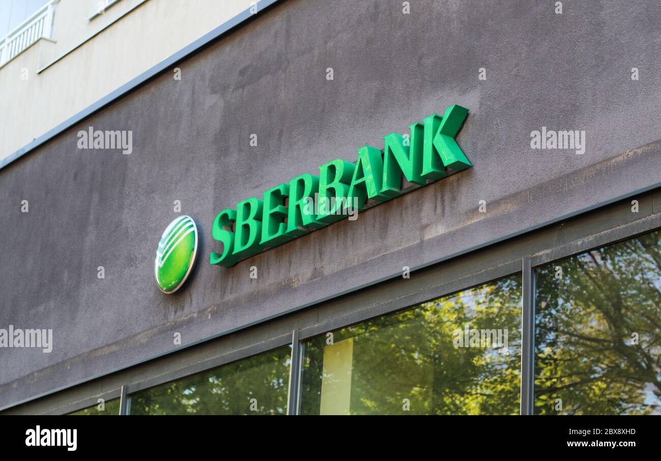 Tuzla, Bosnia and Herzegovina - May 5, 2020: Sberbank green logo on ...