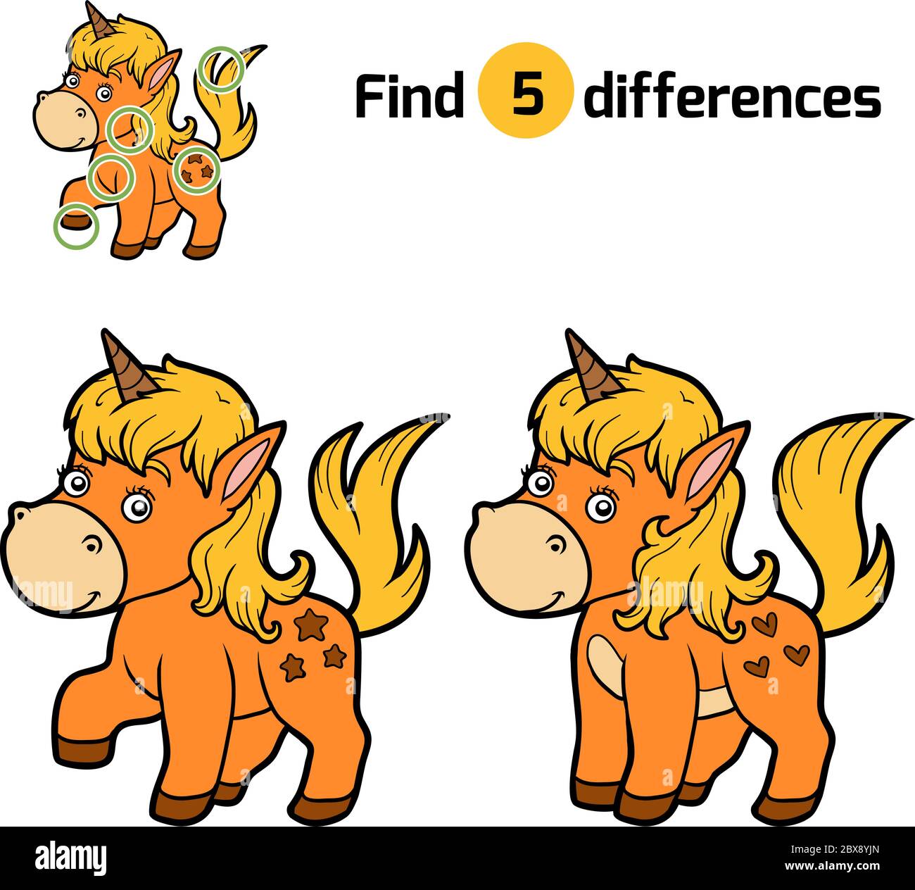 Find differences, education game for children, Unicorn Stock Vector ...