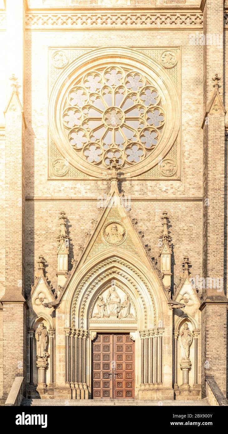 Main gate and portal of Church of St. Ludmila at the Peace Square, aka ...
