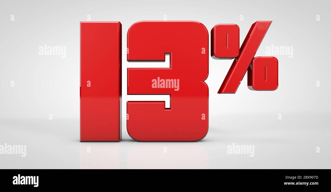 13% red text isolated on white background, 3d render illustration Stock ...