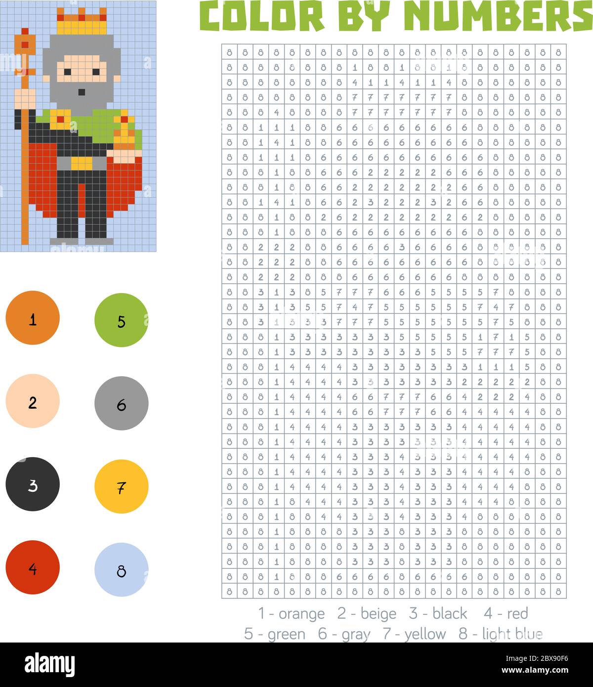Color by number, education game for children, King Stock Vector Image ...