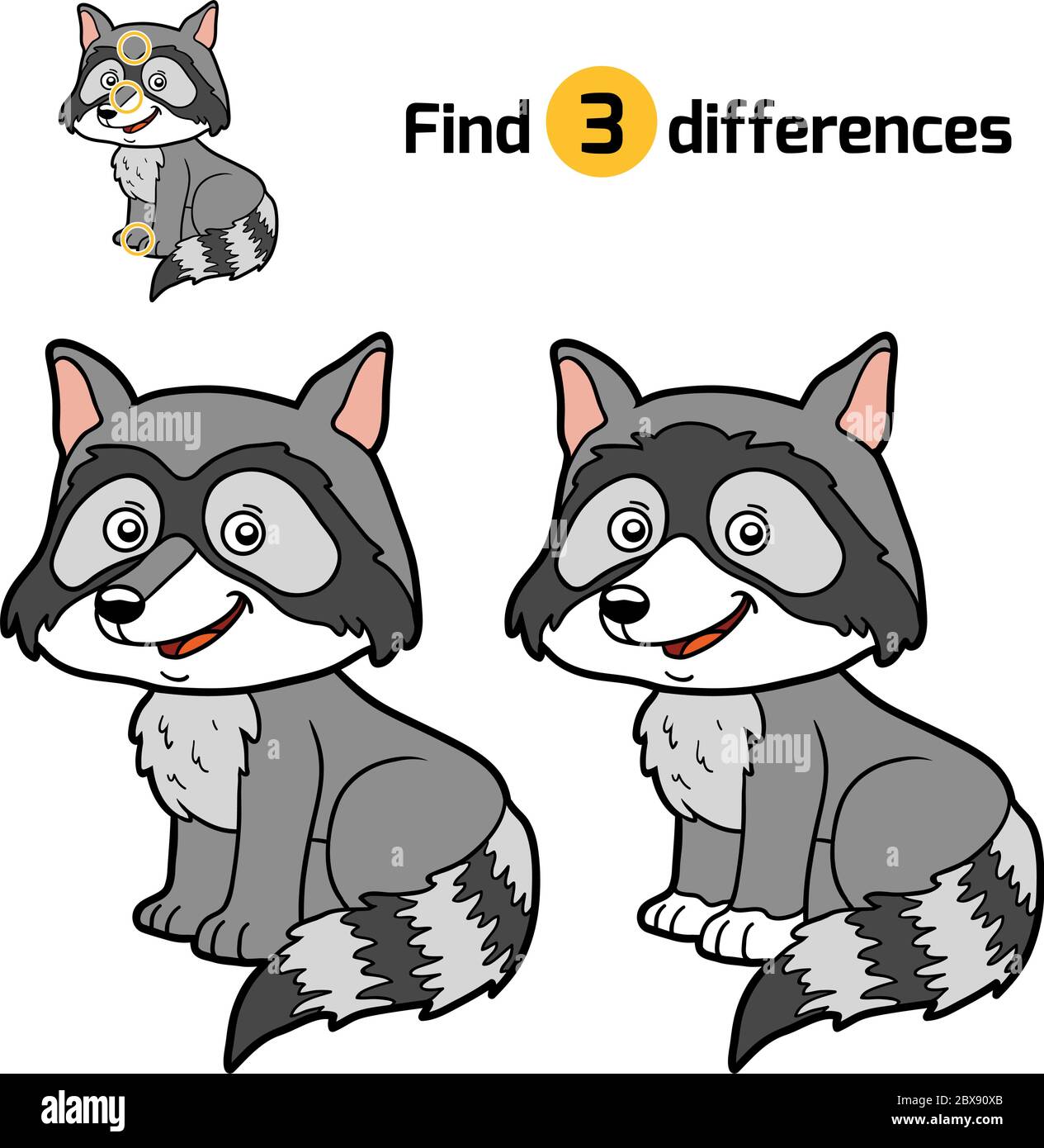 Find differences, education game for children, Raccoon Stock Vector ...