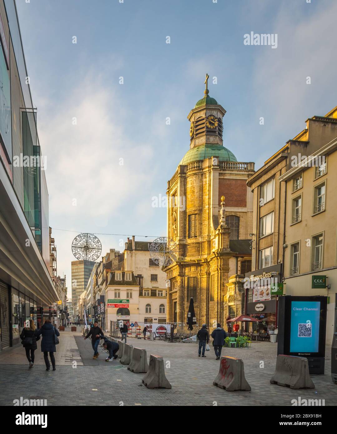 Concrete barriers for counterterrorism in Brussels on Rue Neuve (the ...