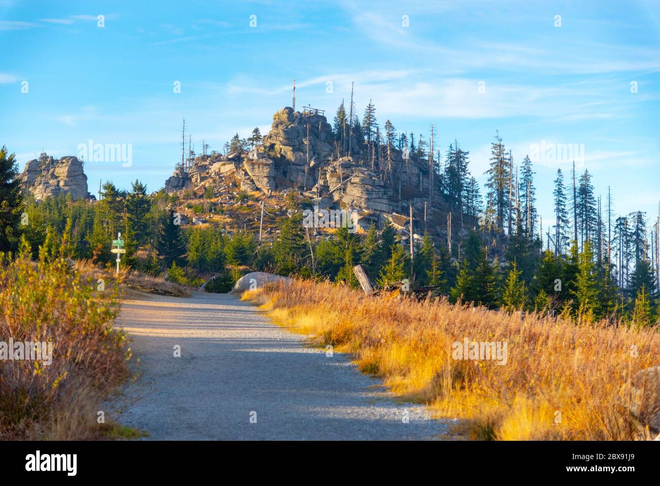 Granite rock formation with wooden cross on the top of Hochstein near ...