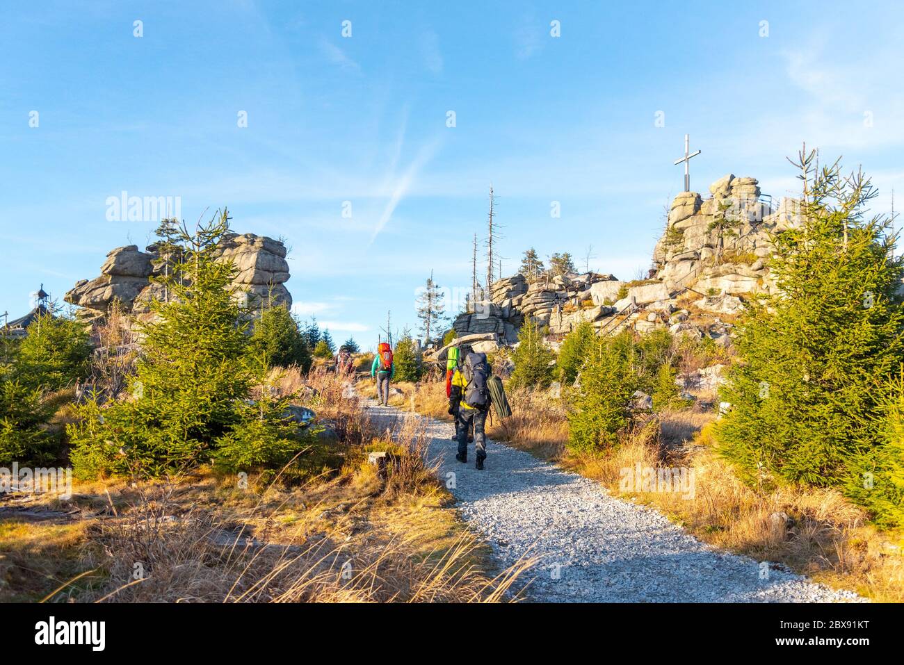 Granite rock formation with wooden cross on the top of Hochstein near ...