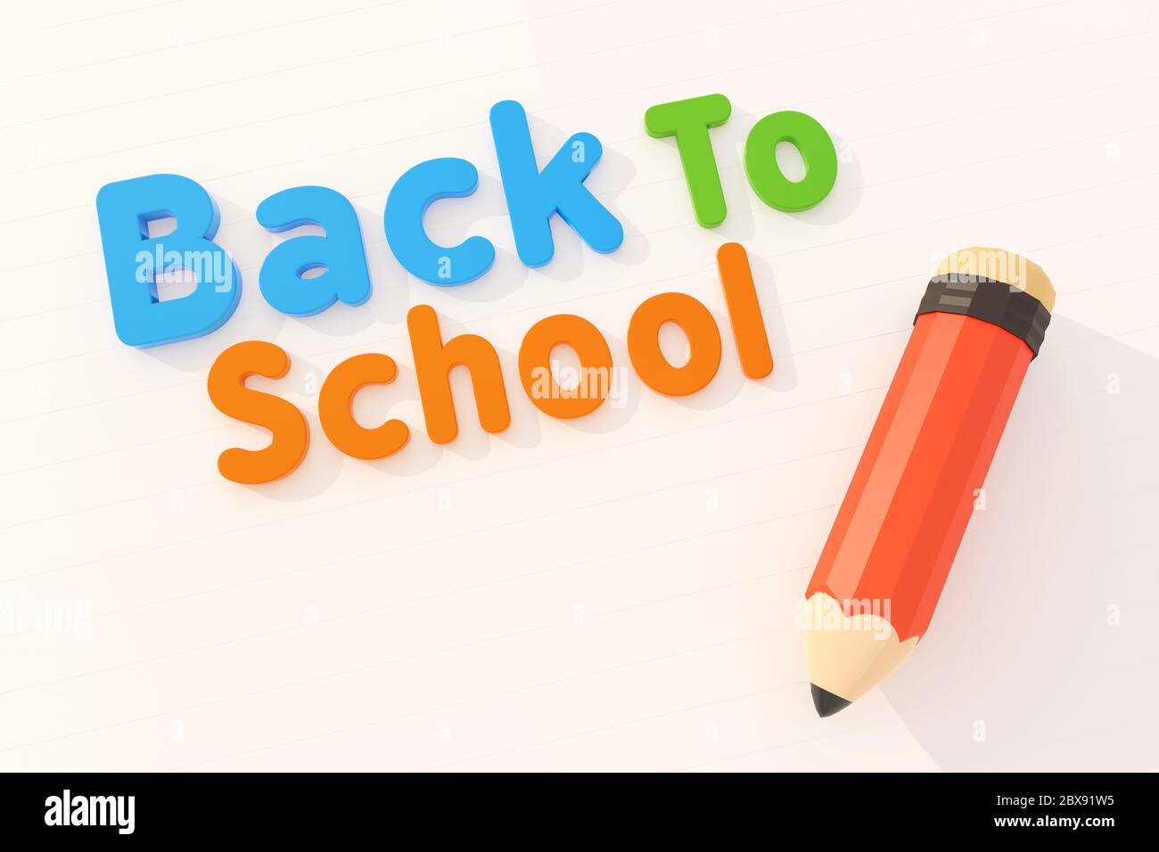 Back to school text with pencil ,3d illustration object Stock Photo - Alamy