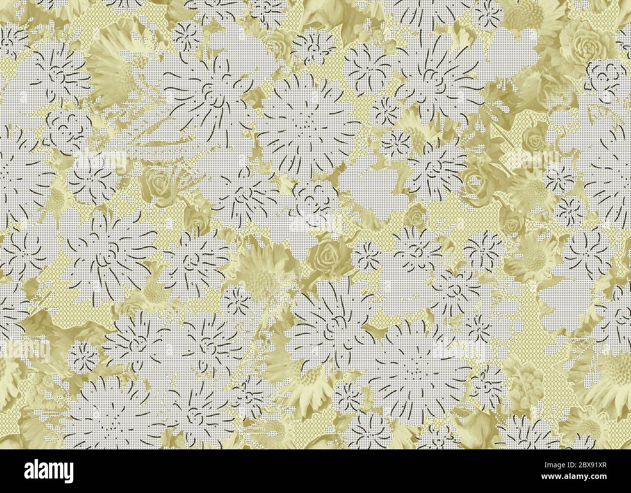Seamless pattern with spring flowers and leaves. Hand drawn background ...
