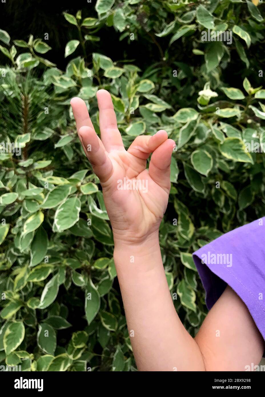 Yoga posture sign of knowledge stay fit mind. Child's hand making gian ...