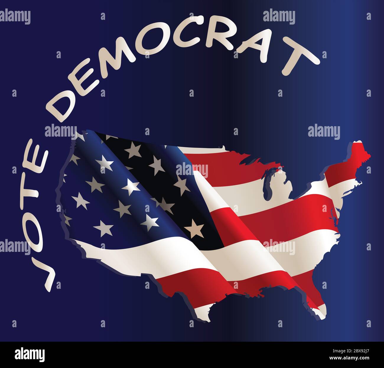 Vote Democratic Party message over flag map of the United States of ...